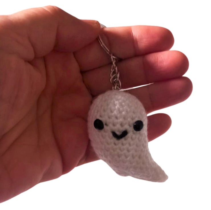 White Crochet Ghost Keyring: Cute and Playful - Folksy