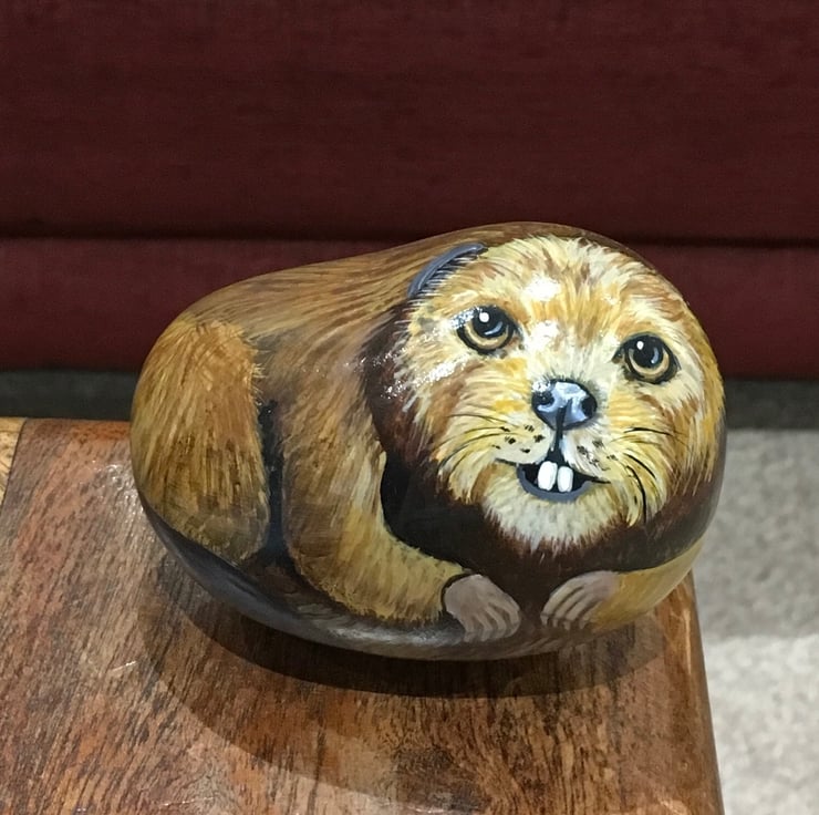 Beaver hand painted pebble garden rock art wild... - Folksy