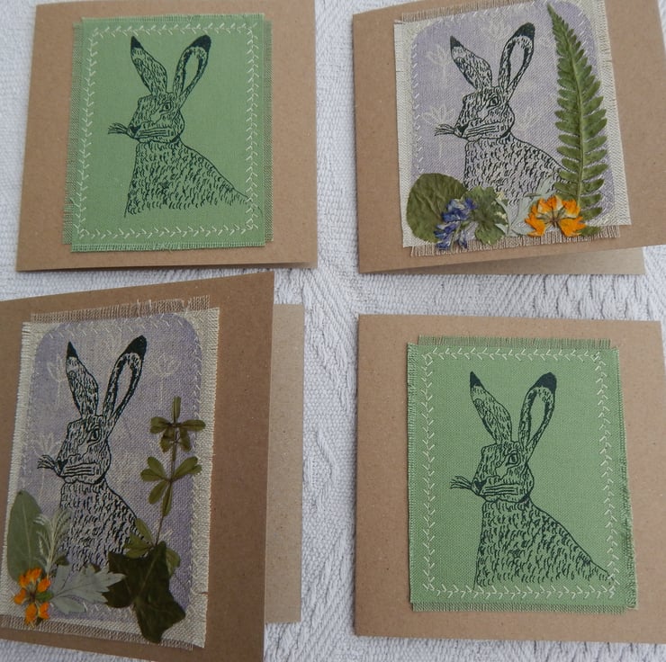 Screen printed Hare cards - Pack of 4 - Folksy