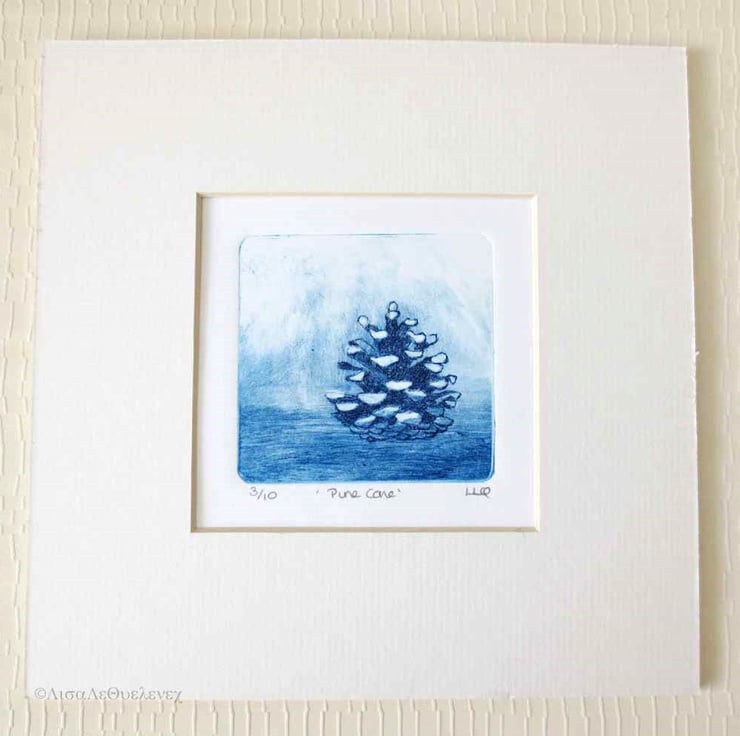 Pine cone original drypoint etching printed in ... - Folksy