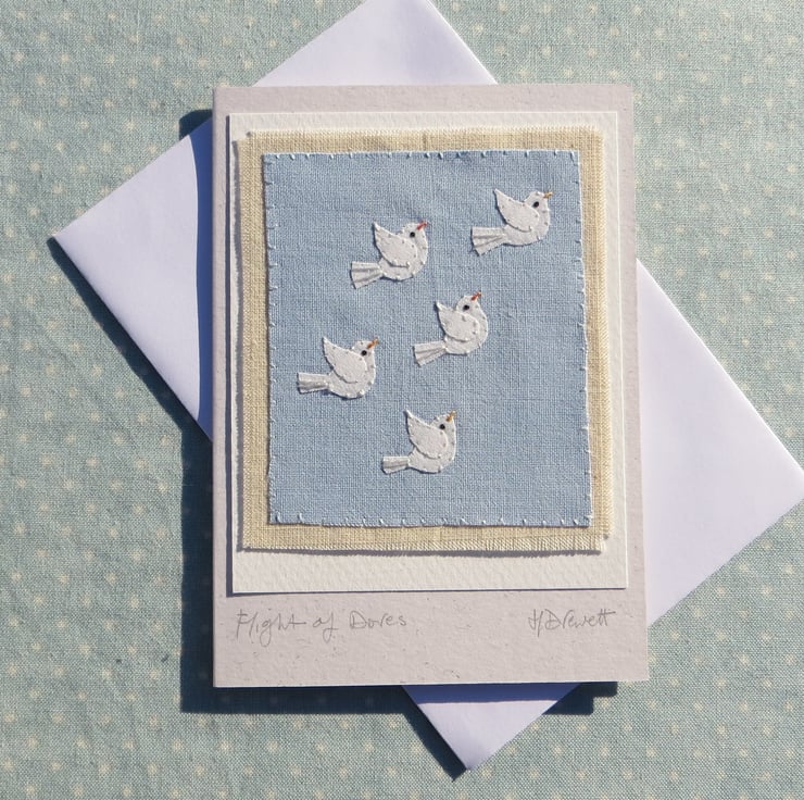 Flight of Doves hand-stitched card, detailed an... - Folksy