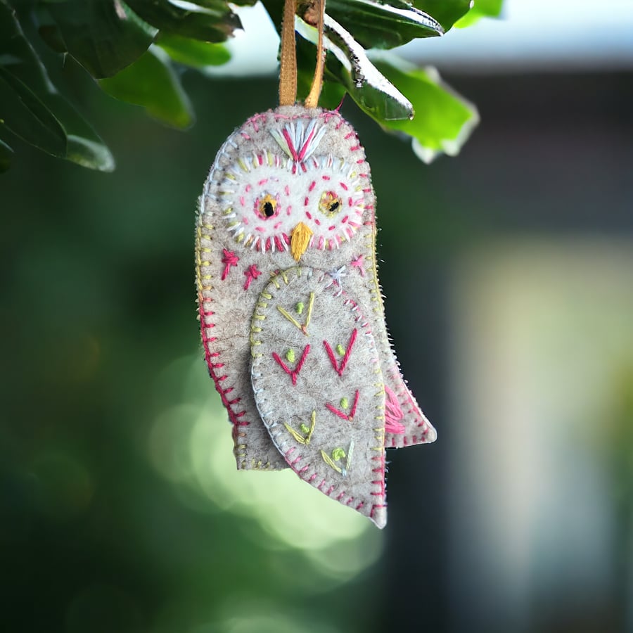 Hanging Decoration Hand Embroidered Felt Owl - Folksy