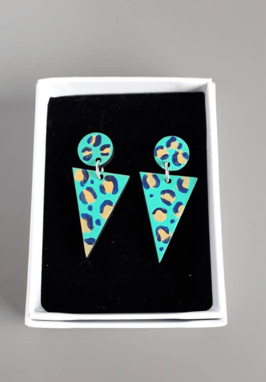 Leopard Print Painted Two-part Dangly Earring w... - Folksy