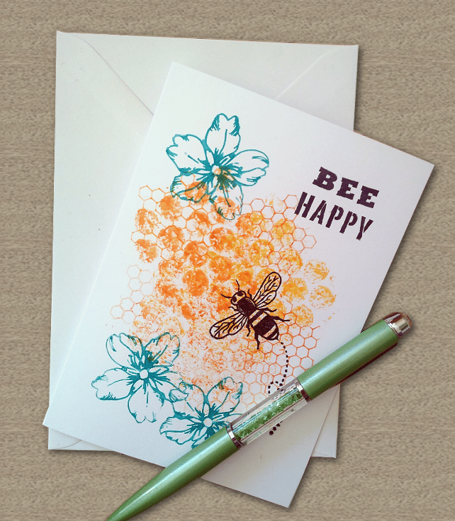 Bee Happy, pack of 2 notecards, bees, honeycomb... - Folksy