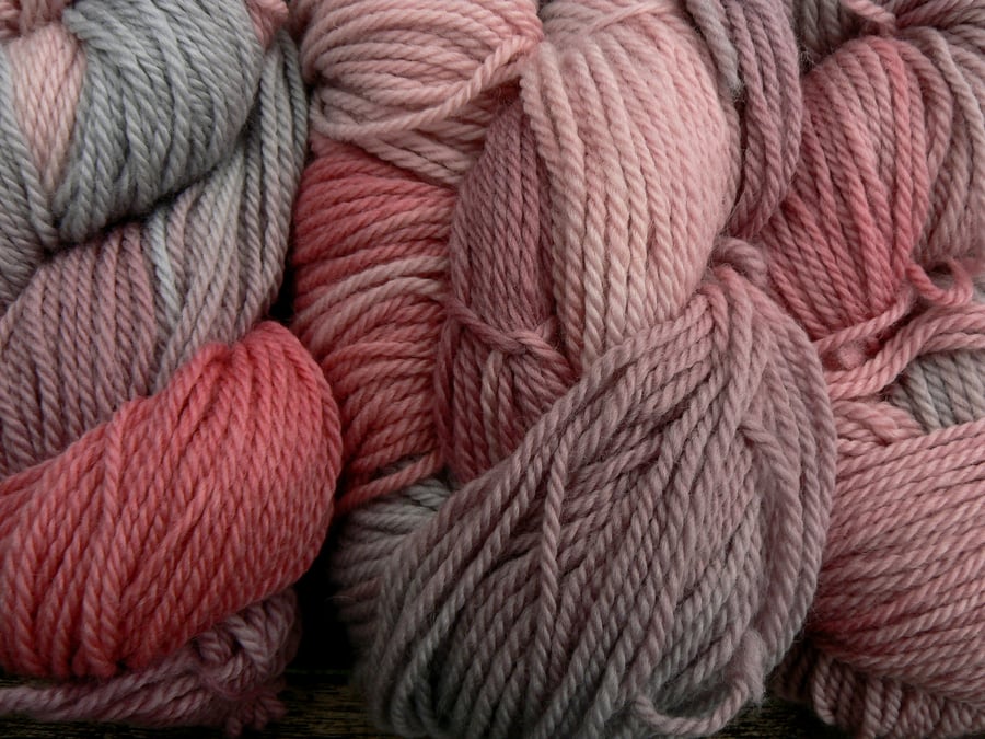 100g Hand-dyed 100% WOOL ARAN pink blue coral - Folksy
