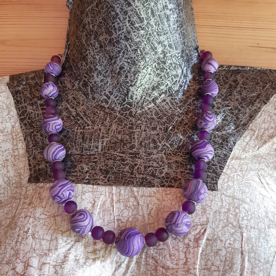 Sparkly purple and lilac polymer clay necklace - Folksy