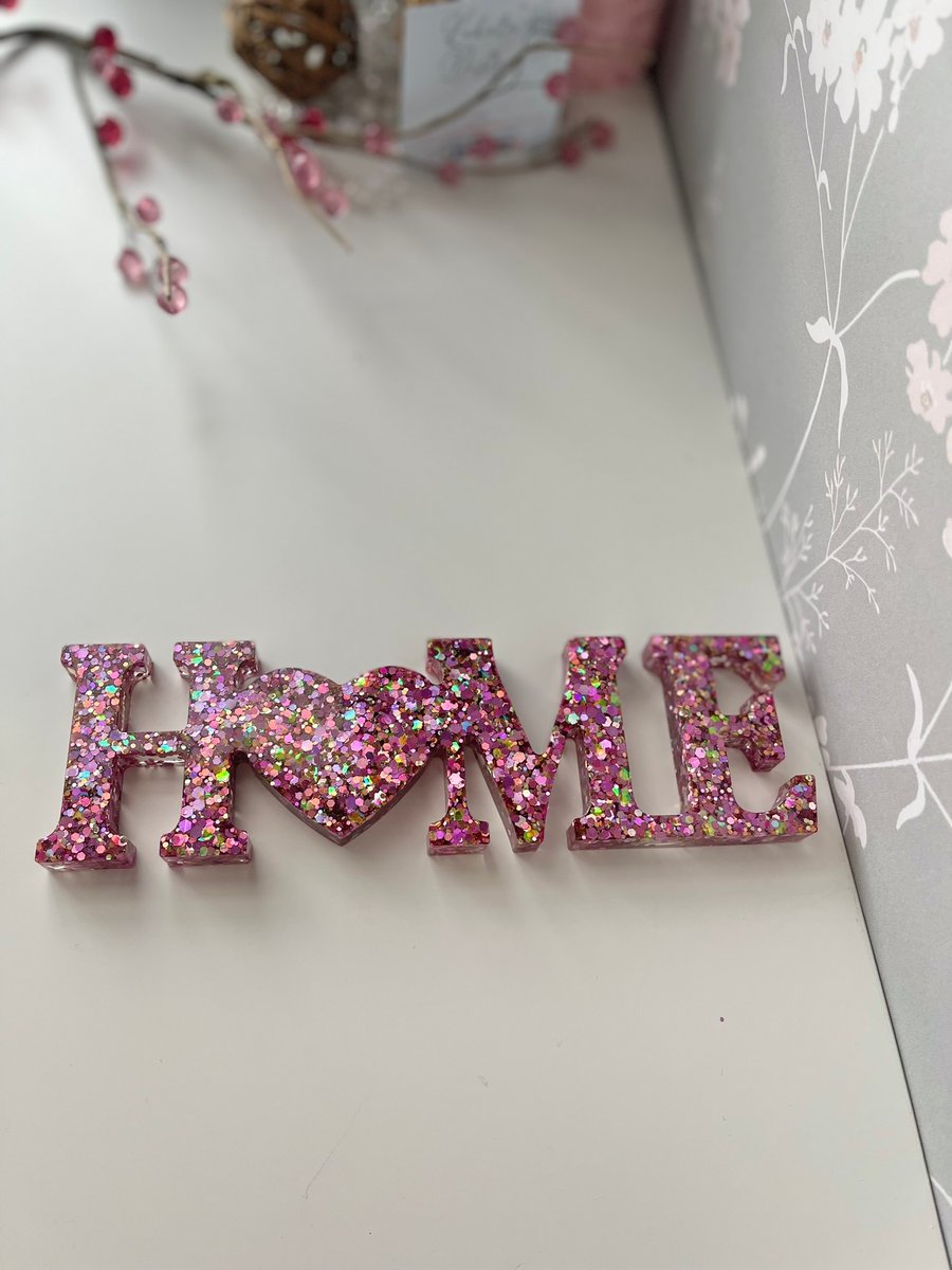 Glittery fuschia pink Handmade Home sign with l... - Folksy