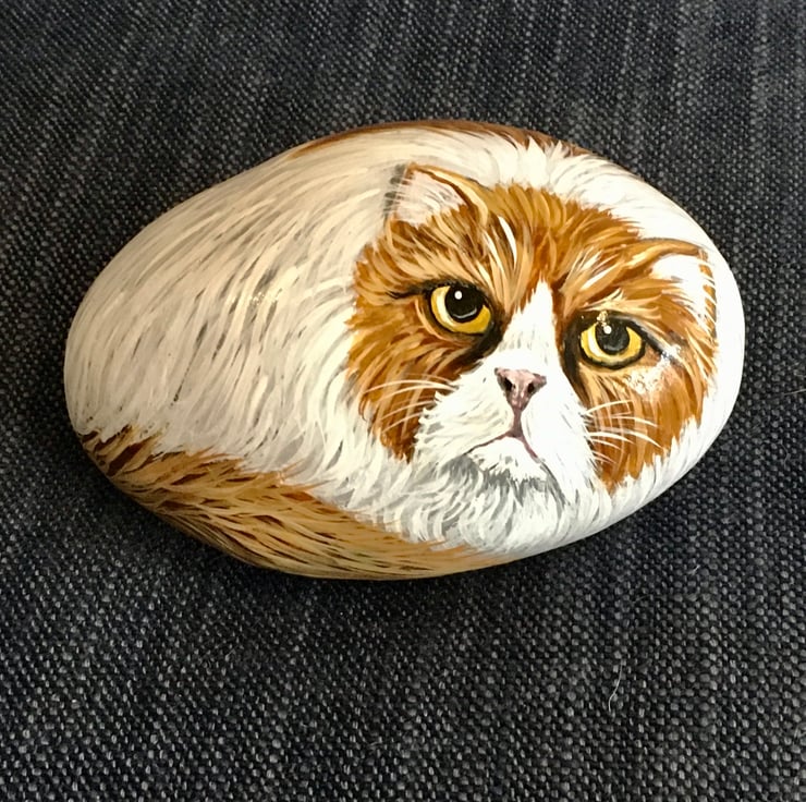 Cat hand painted pebble garden rock art pet sto... - Folksy