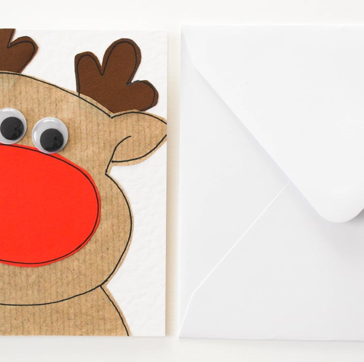 Rudolph the reindeer handmade Christmas card, C... - Folksy
