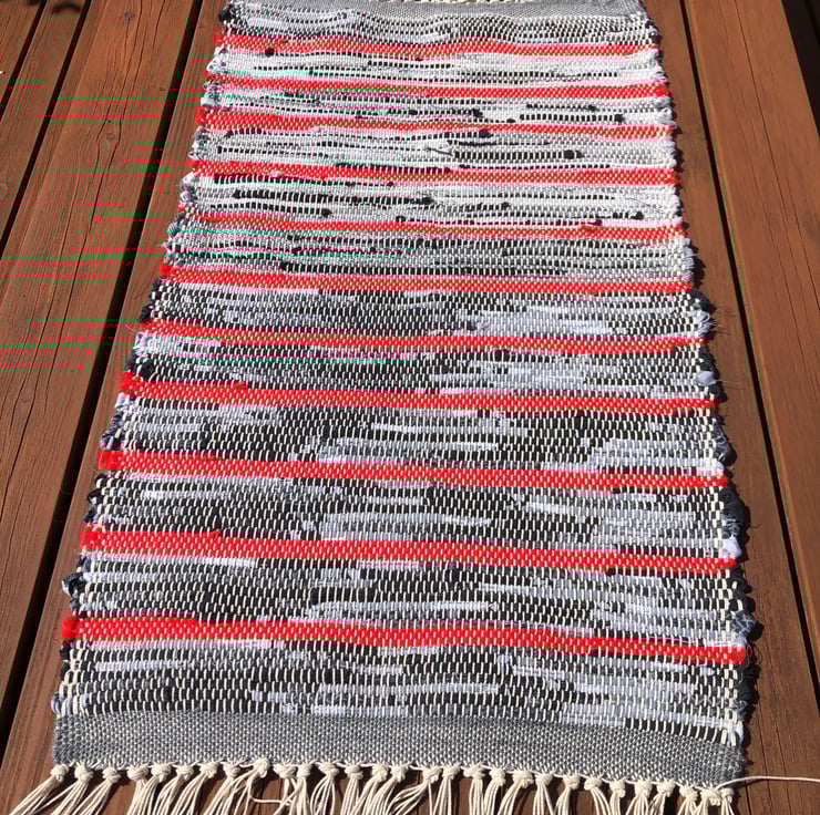 Handwoven Grey Black & Red Rag Rug - Folksy
