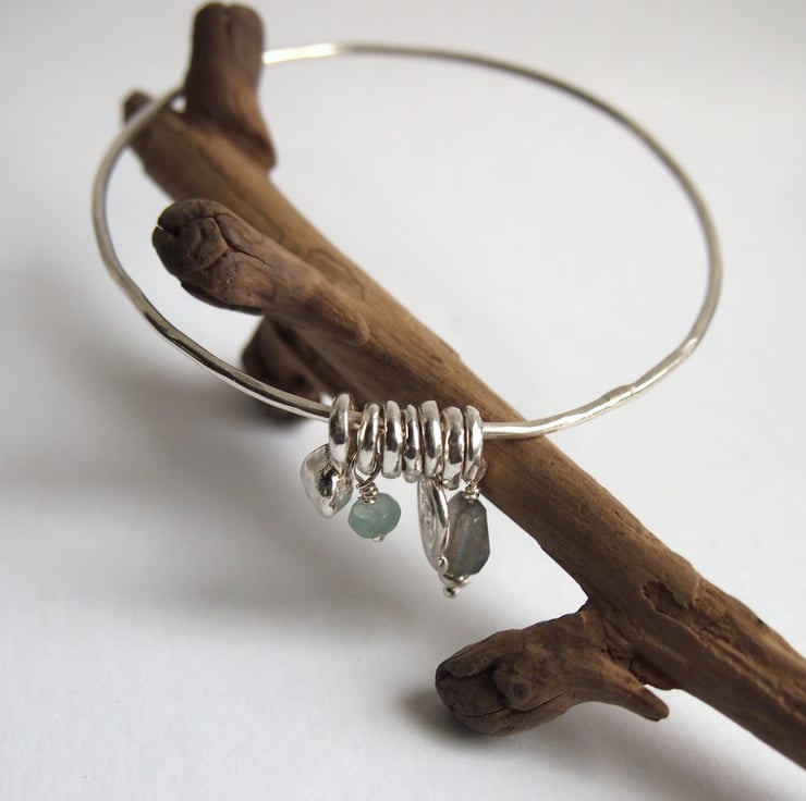 Sterling Silver Bangle with Hand Made Charms - Folksy