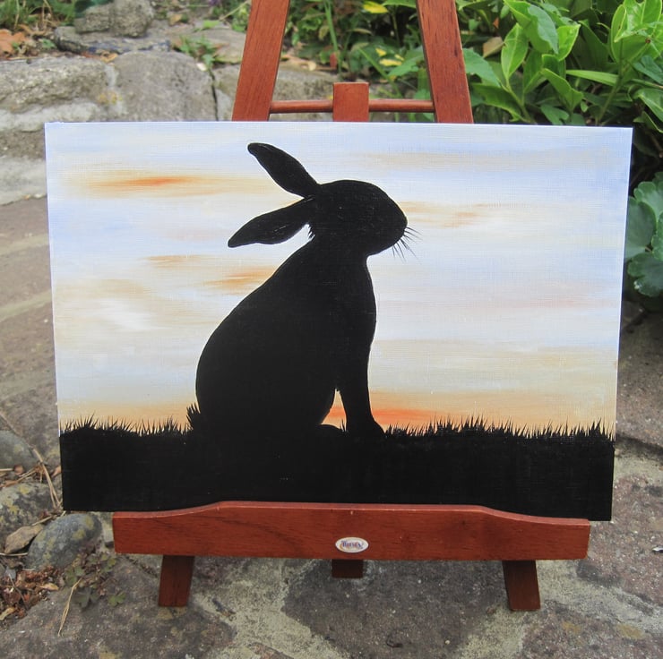 Rabbit Painting Original Bunny Art in Acrylic R... - Folksy
