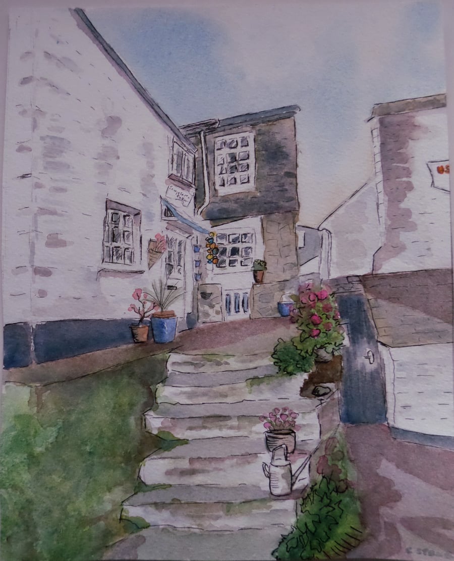 Polperro Cornwall village street scene original... - Folksy