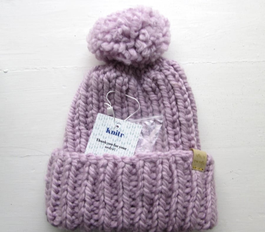 Classic Super chunky ribbed hat in pink M size - Folksy