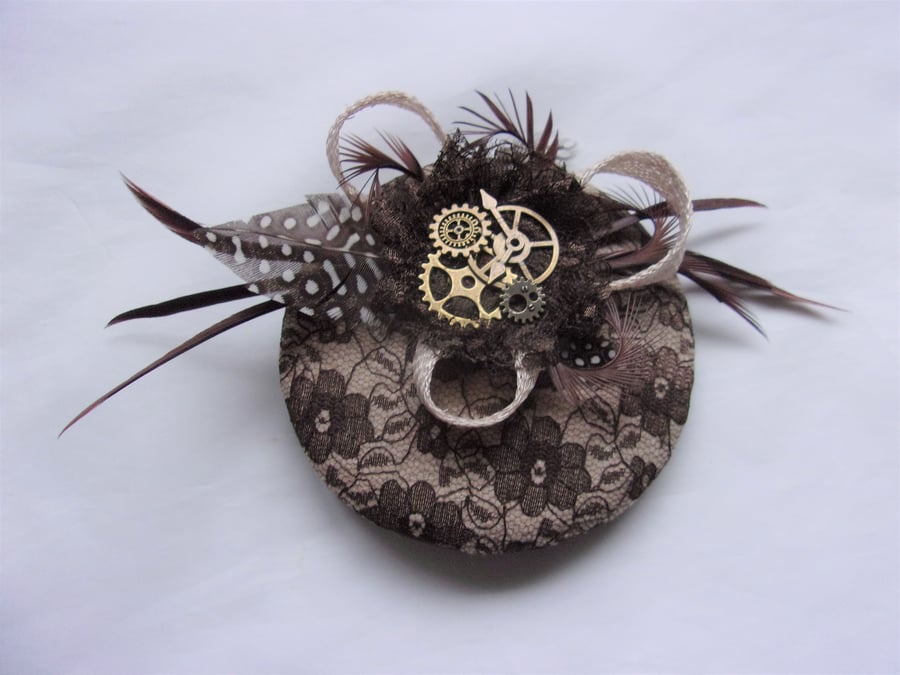 Chocolate Brown & Beige Steampunk Feather C... - Folksy