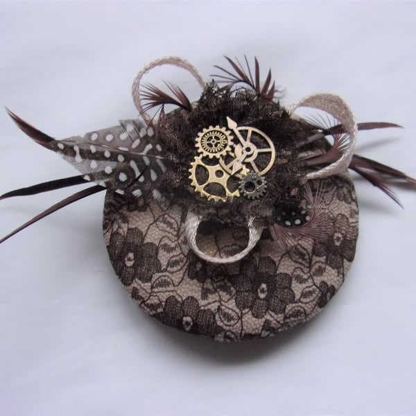 Chocolate Brown & Beige Steampunk Feather C... - Folksy