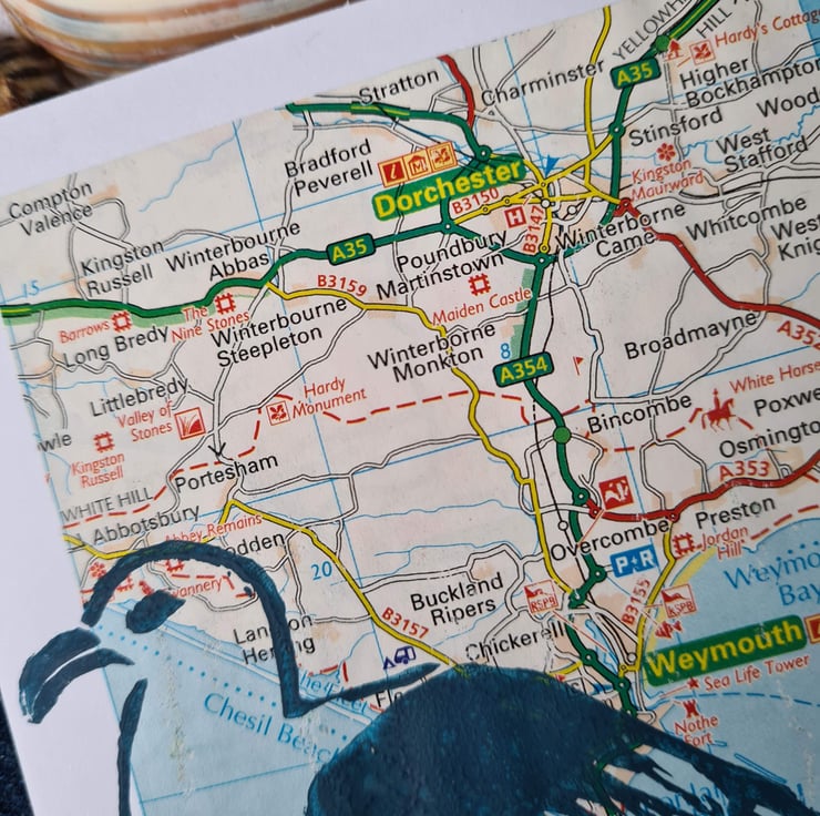 Dorset Weymouth Dorchester Portland map card co... - Folksy