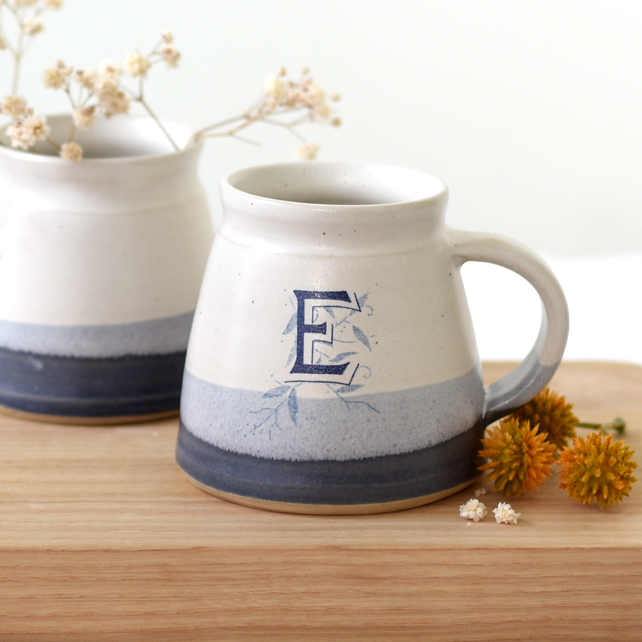 Blue and white ceramic alphabet monogram mug, h... - Folksy