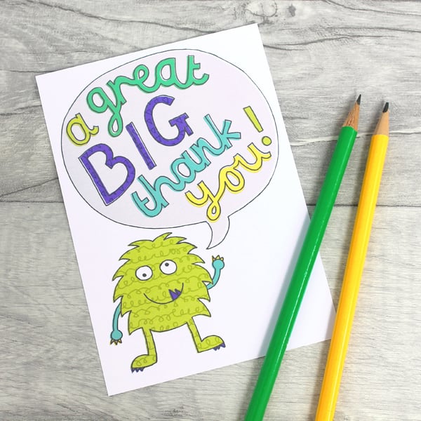 Monster Thank You Notecards, Childrens Thankyou... - Folksy