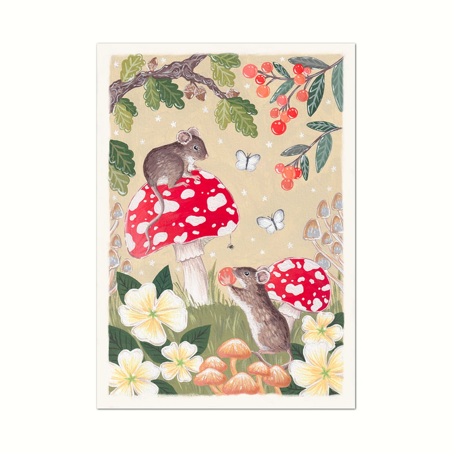 Harvest Mice and Toadstools Art Print - Folksy