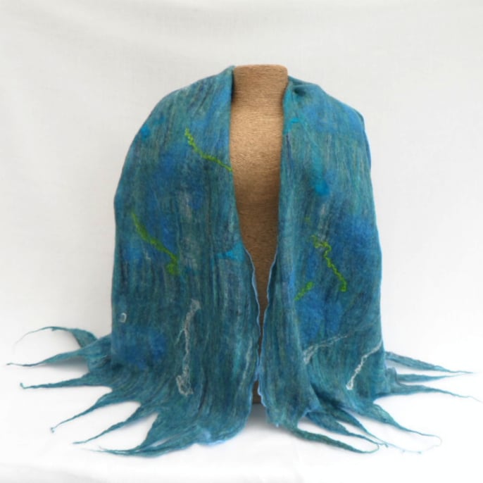 Nuno felted scarf, wool on silk, "Sea Bree... - Folksy