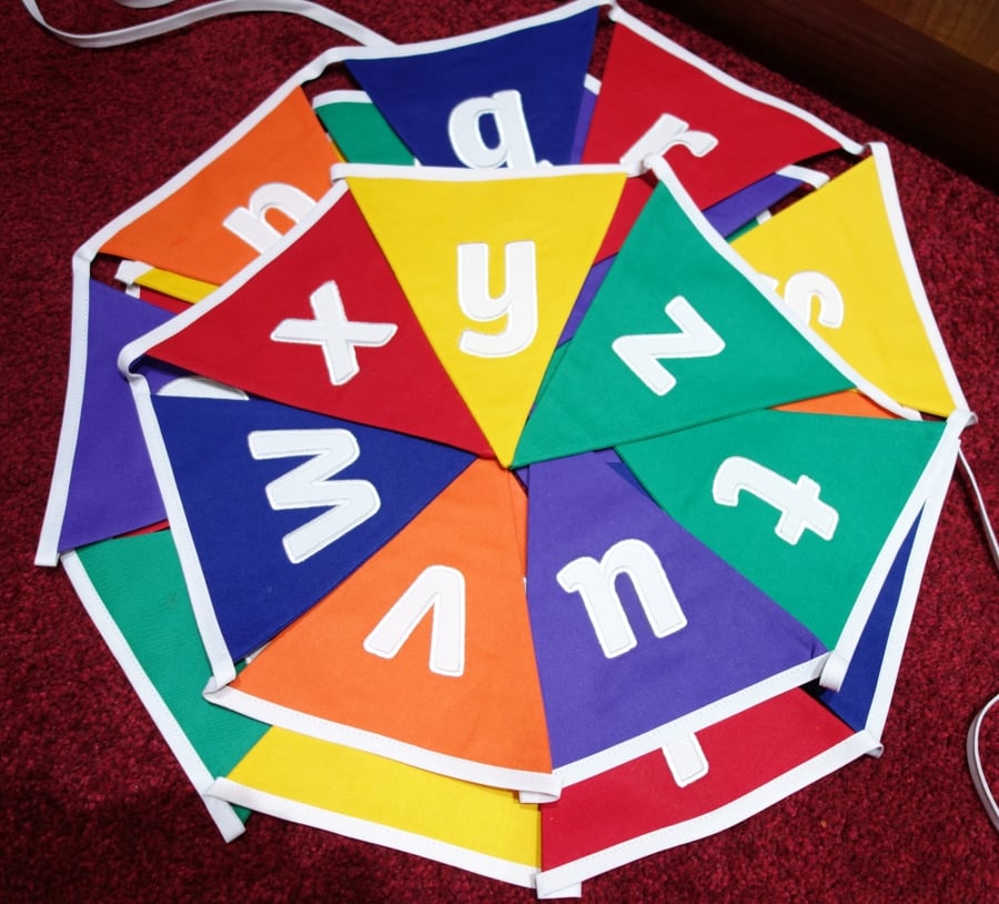 Lower Case Alphabet Bunting Rainbow Fabric Embr... - Folksy
