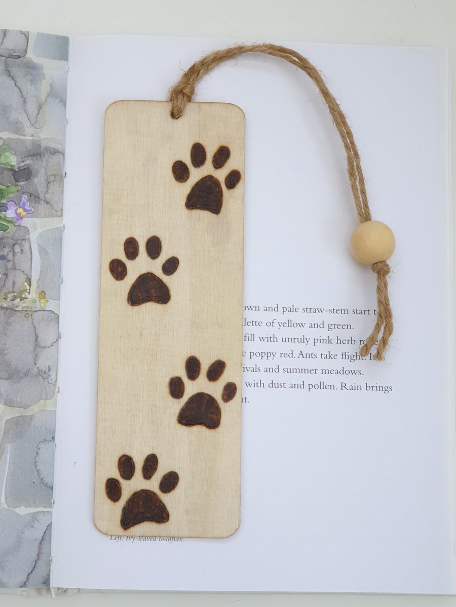 Pawprints, pyrography wooden bookmark, dog or c... - Folksy