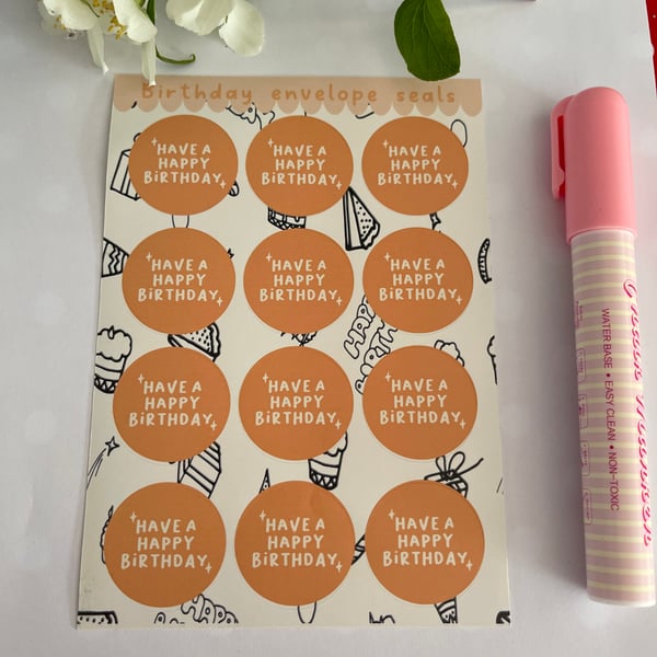 Happy Birthday Envelope Seals, birthday sticker... - Folksy
