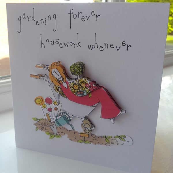 Funky wheelbarrow birthday card - Folksy