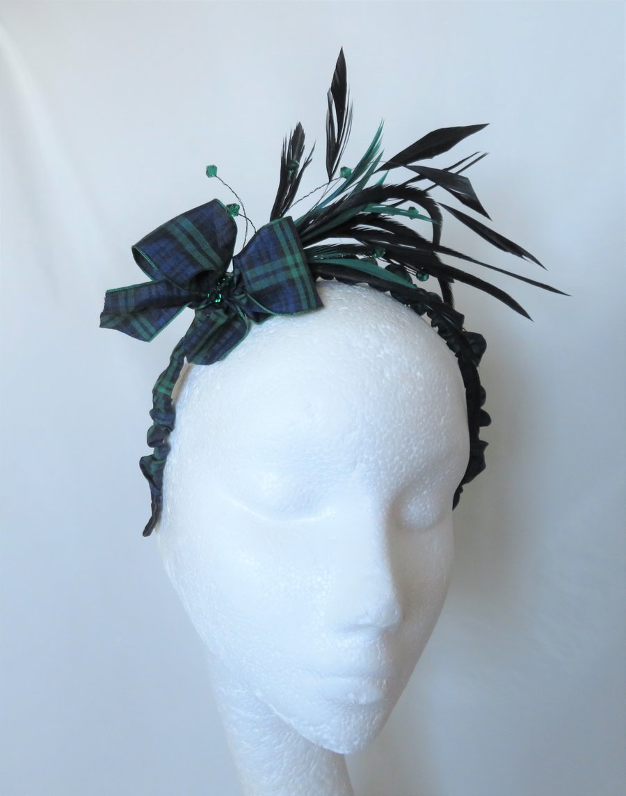 Emerald Green & Black Tartan Feather Scrunc... - Folksy