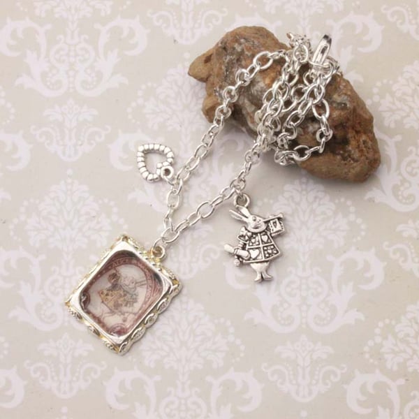 White Rabbit Alice in Wonderland Heart Charm Si... - Folksy