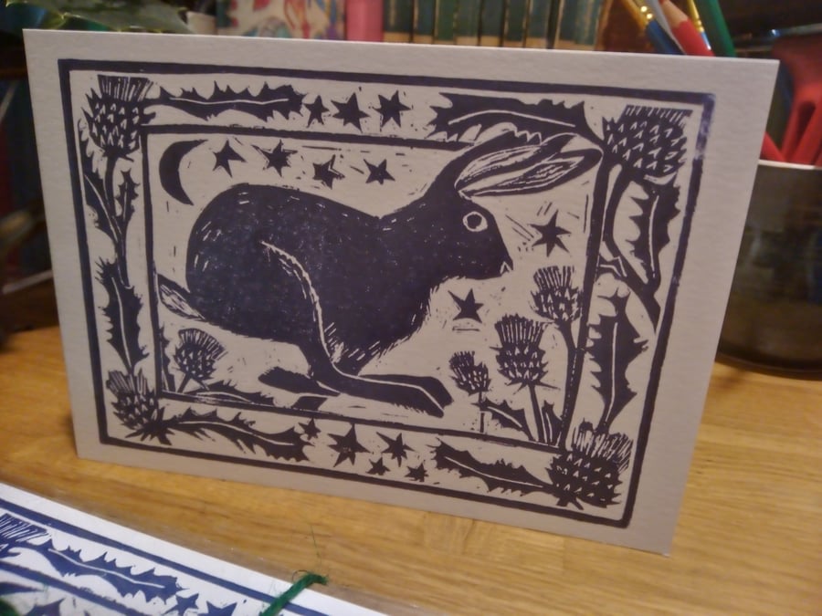 Pack of five hare and thistles greetings cards ... - Folksy