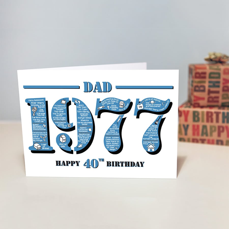 Happy 40th Birthday Dad Greetings Card - Year o... - Folksy