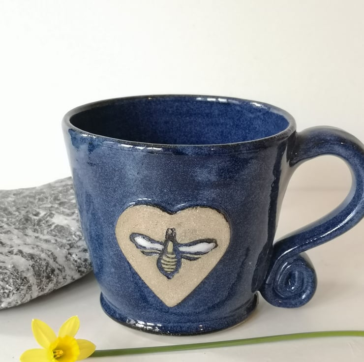 Bee Blue Mug - Ceramic Stoneware Pottery UK Gi... - Folksy