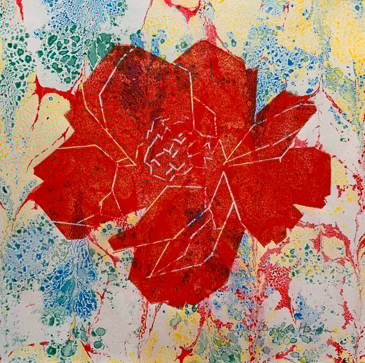 Lino Print Unique Design - Japanese Tree Peony - Folksy