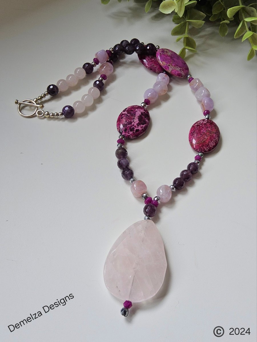 Rose Quartz, Jasper, Amethyst & Quartzite N... - Folksy