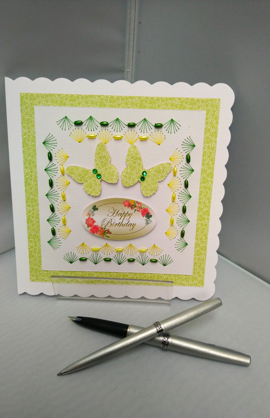 Birthday Card Butterfly, Embroidered with Bead... - Folksy