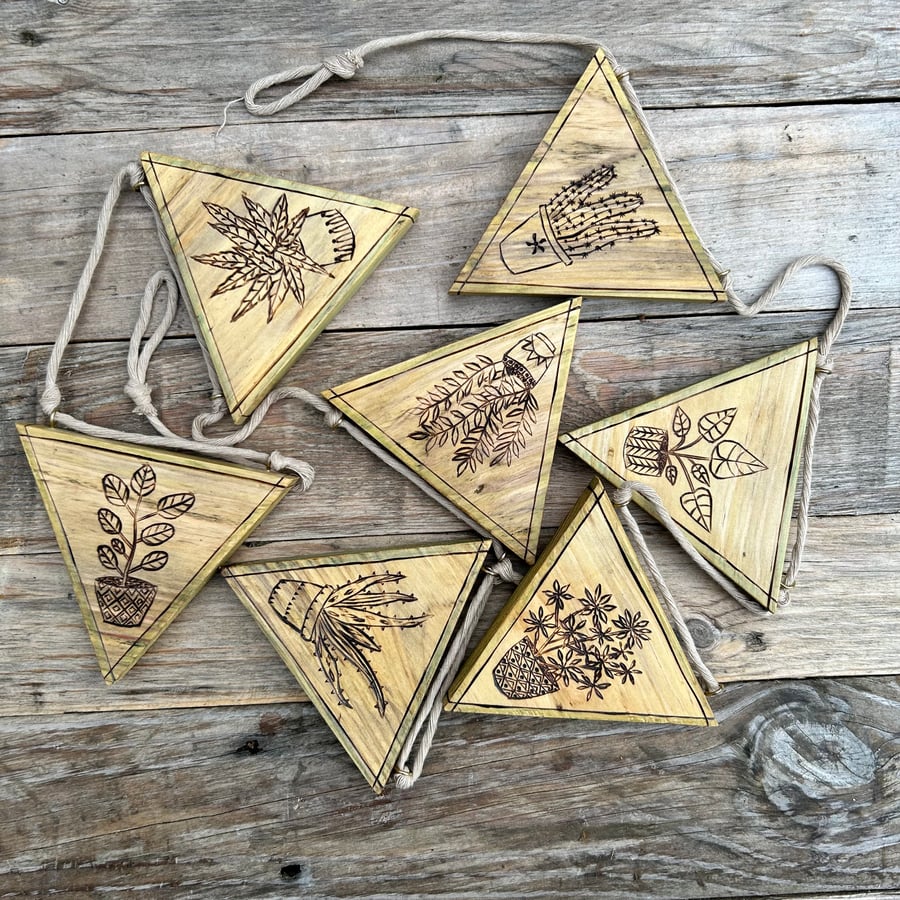 Wooden bunting with pyrography drawn house plan... - Folksy