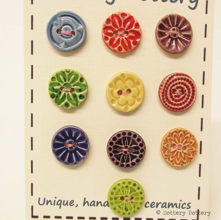 Set of ten little handmade ceramic buttons pott... - Folksy