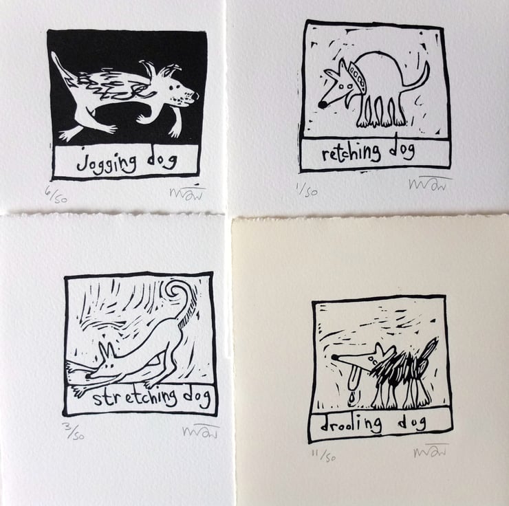 Retching Dog, original lino print - Folksy