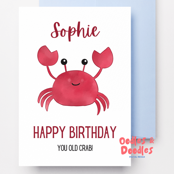 Personalised Birthday Card, Crab Birthday Card,... - Folksy
