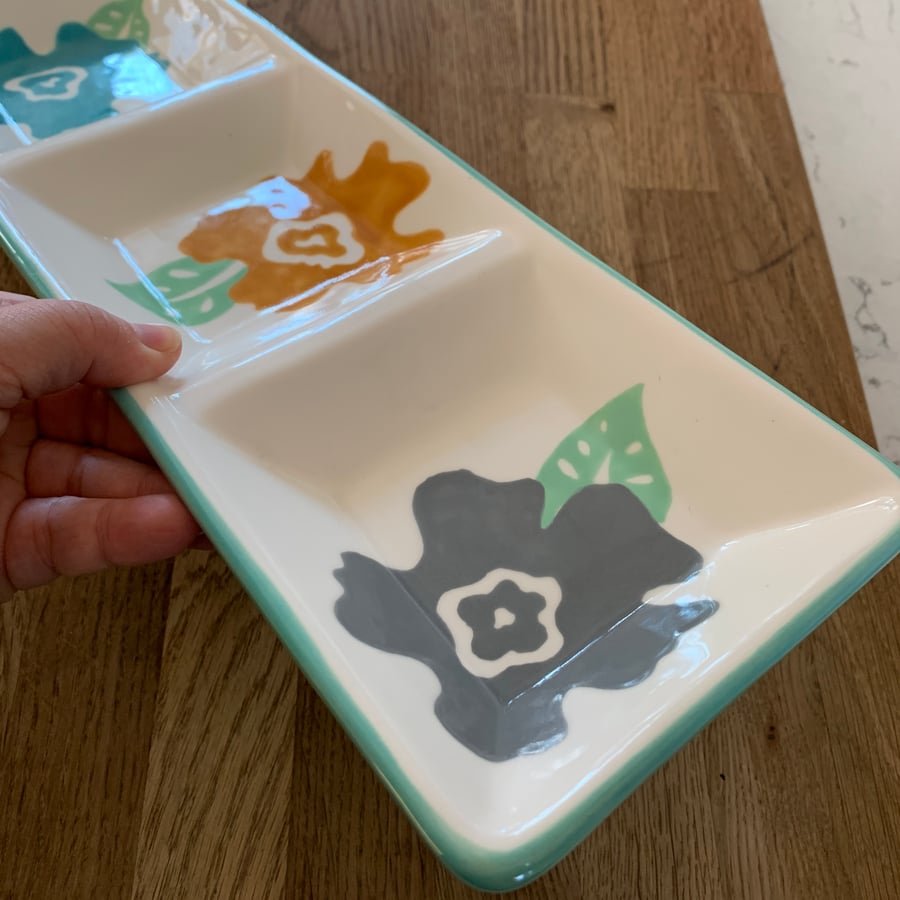 Seconds Sunday SALE Three Section Ceramic Dish - Folksy