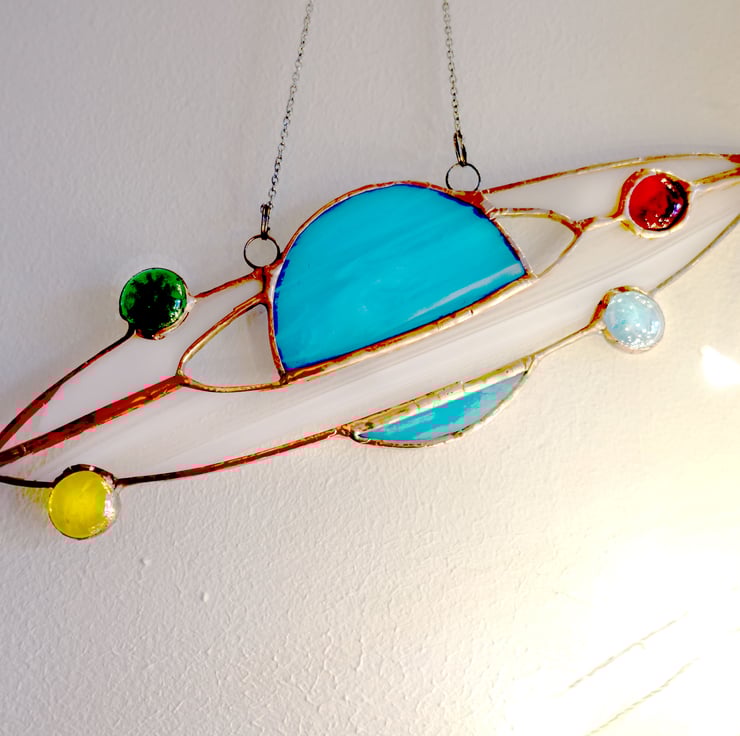 Planet Saturn Stained Glass Window Suncatcher O... - Folksy