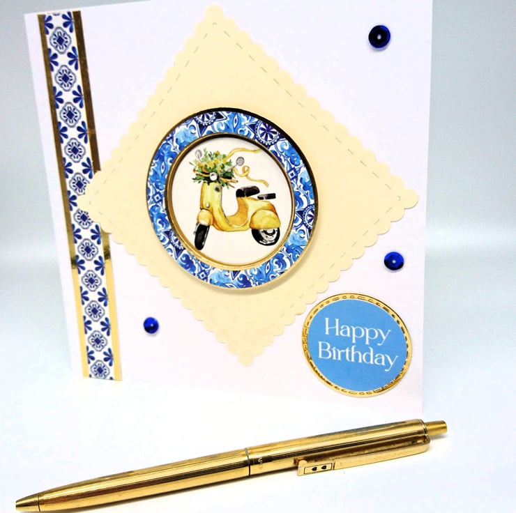 Happy Birthday Card,Cute Yellow Scooter with Me... - Folksy