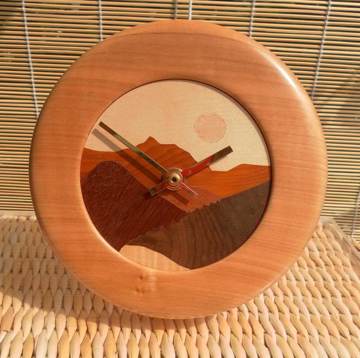 Clock, Hand Cut Wood Veneered Face and Lathe Tu... - Folksy