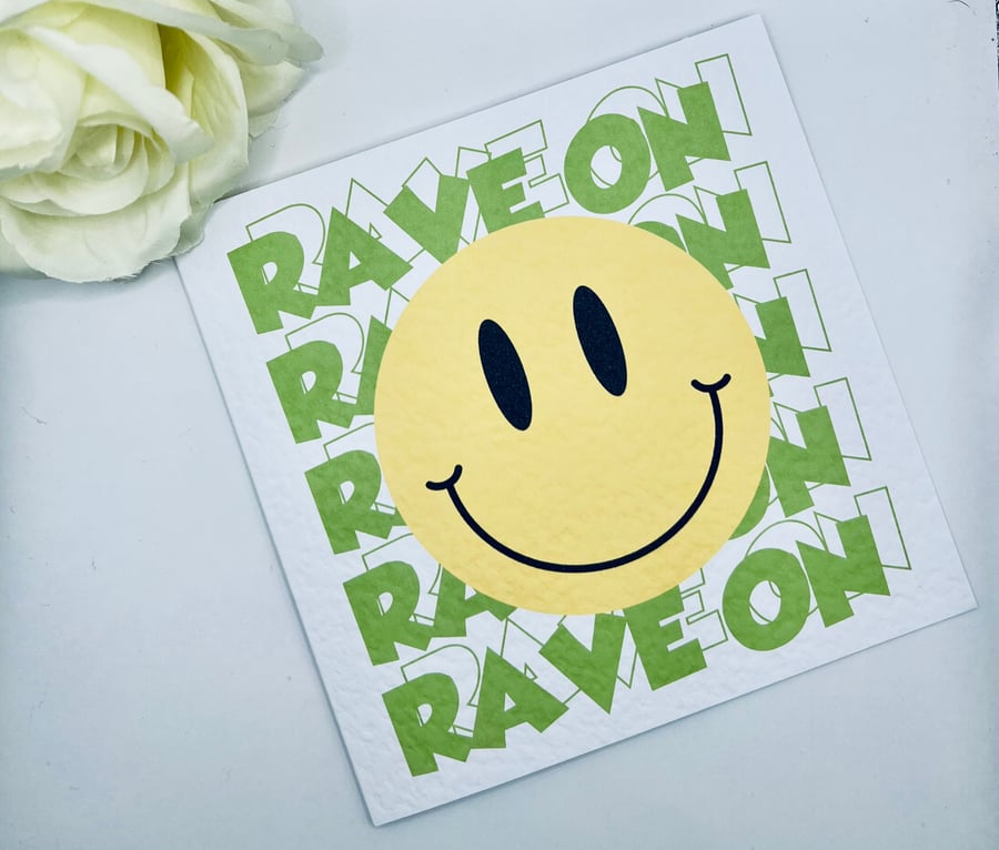 Smiley face, Rave on alternative birthday card - Folksy