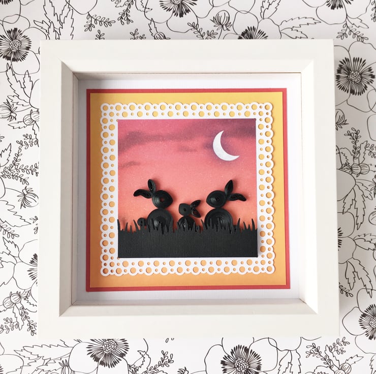 Quilled rabbits box frame - wall art - personal... - Folksy