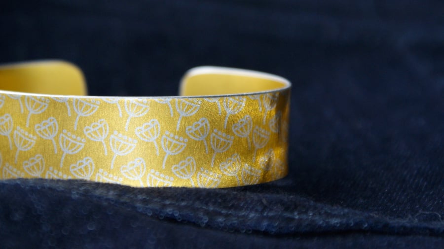Geometric seed head print cuff bracelet yellow - Folksy
