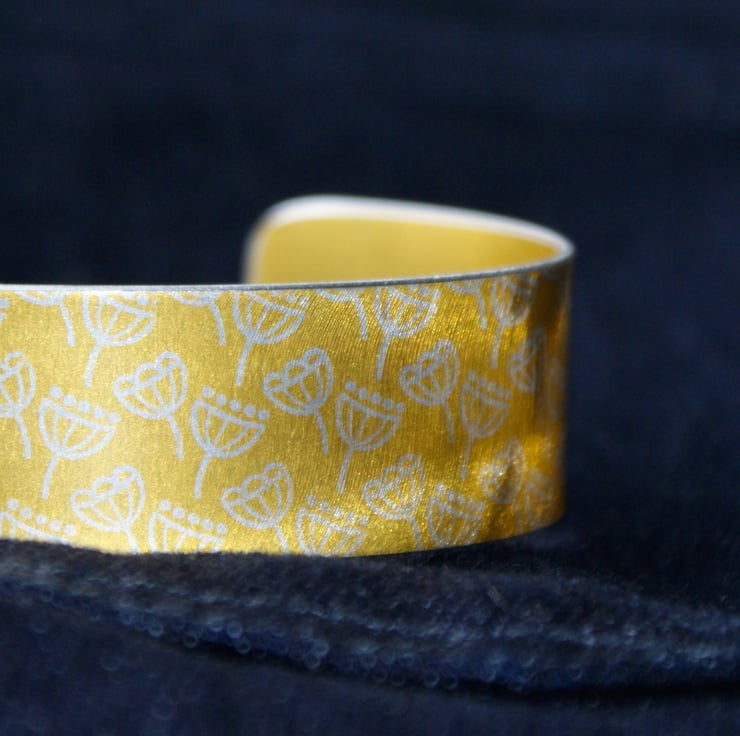 Geometric seed head print cuff bracelet yellow - Folksy