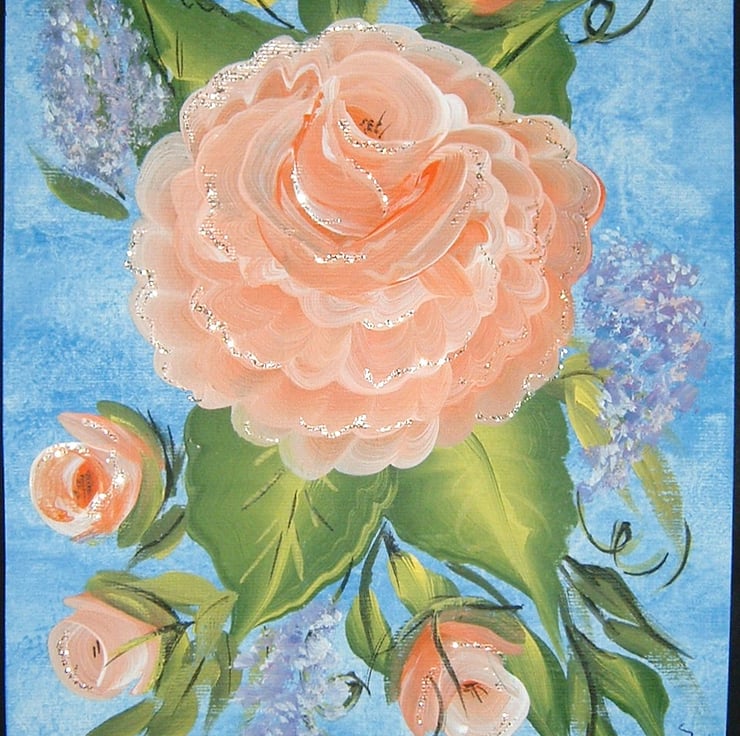 Art painting acrylic glitter roses 8x6 SPECIAL ... - Folksy